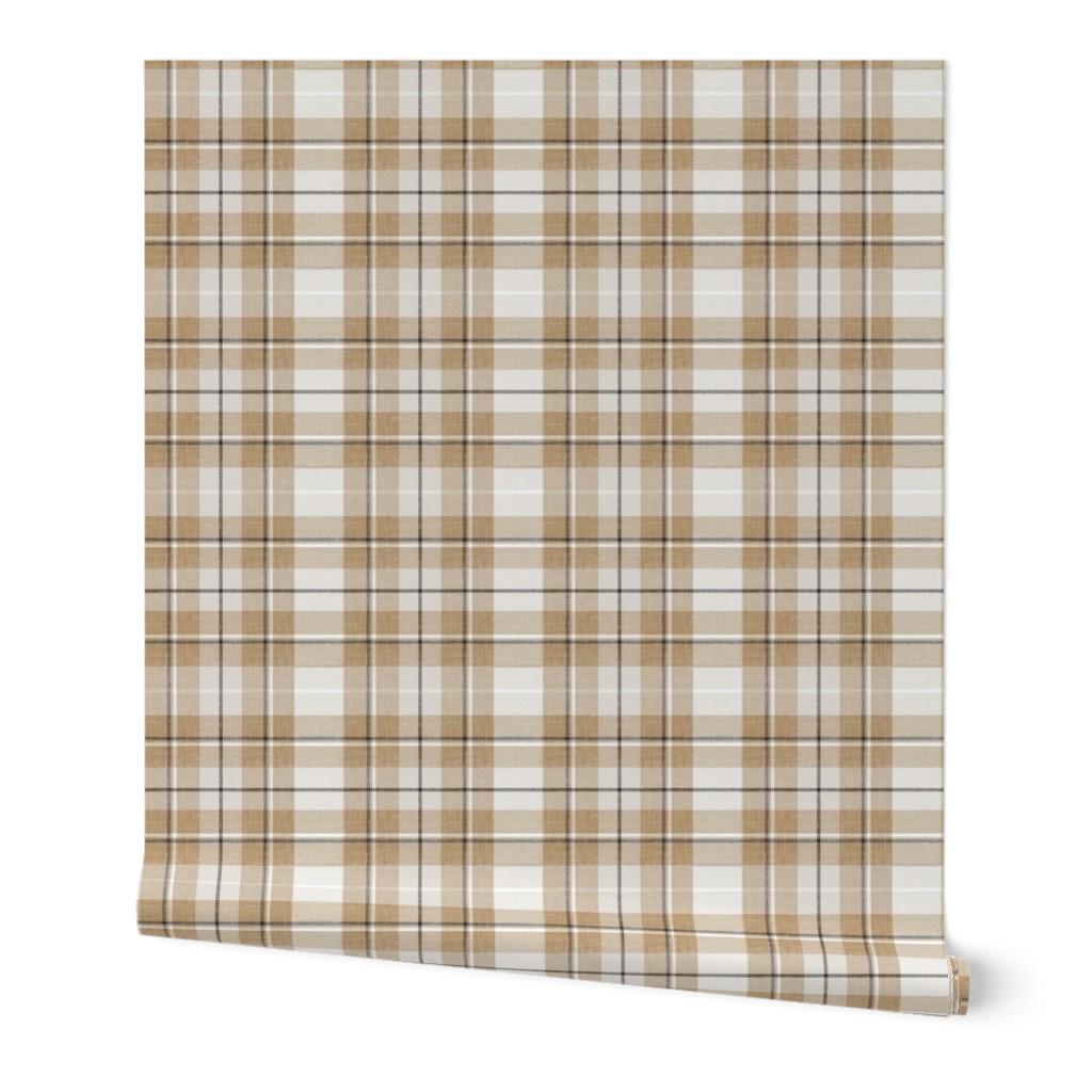 Farmhouse Neutral Traditional Plaid Wallpaper. Tan Cream and Black ...