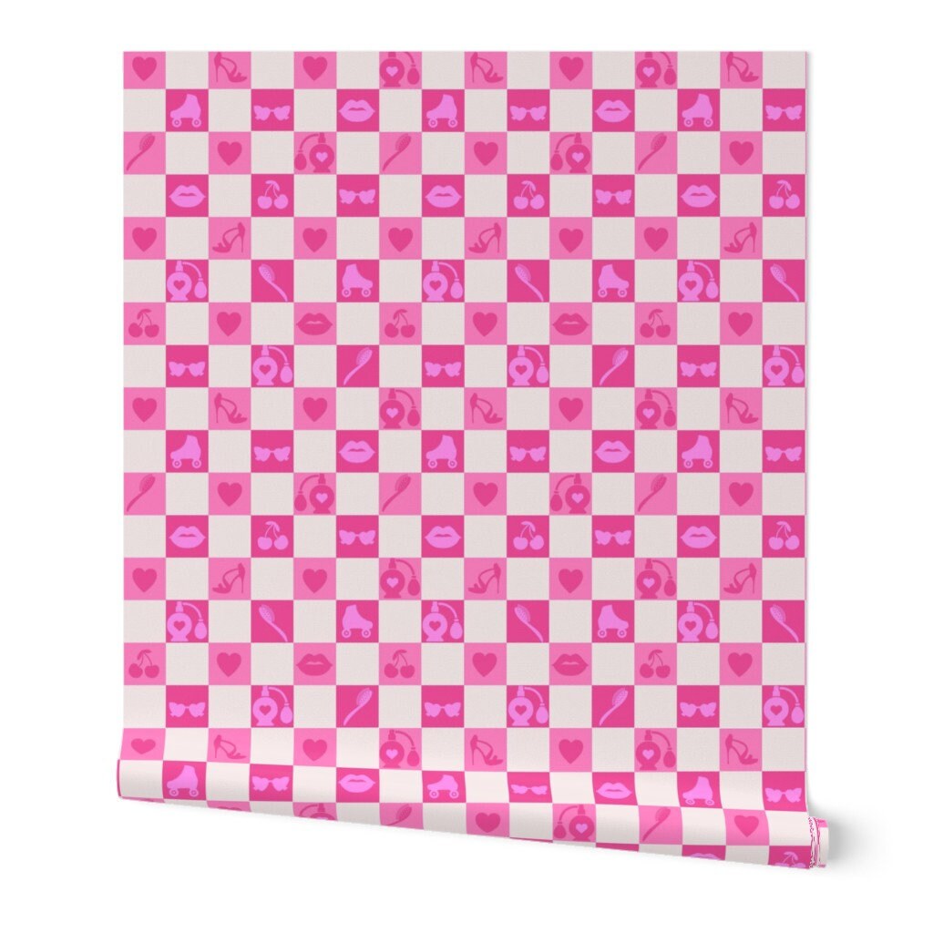 Barbiecore Bright Pink Checker Wallpaper. Girls Playroom, Bedroom ...