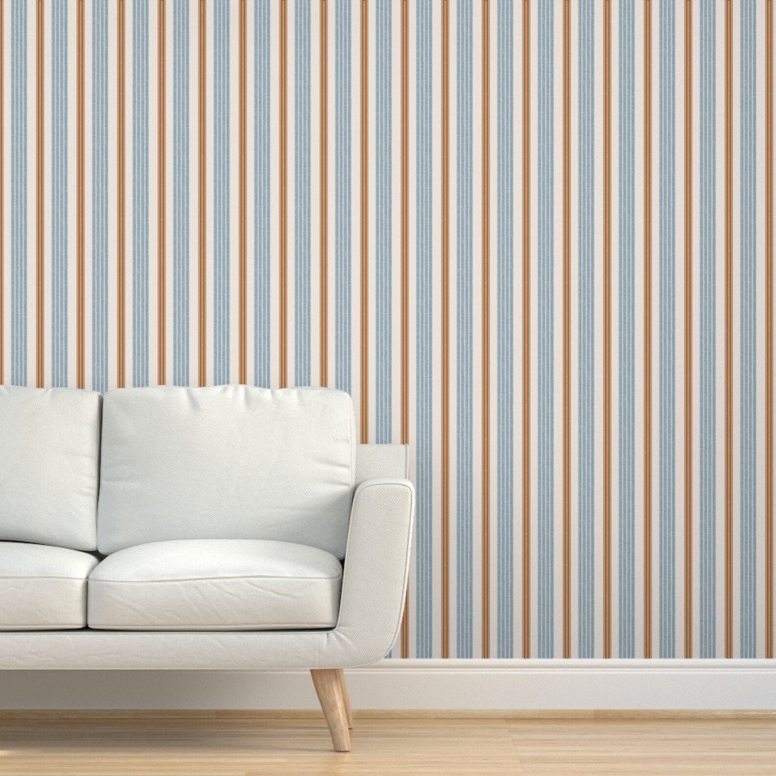 Traditional Textured Linen Blue Stripe Wallpaper. Removable Smooth Pre ...