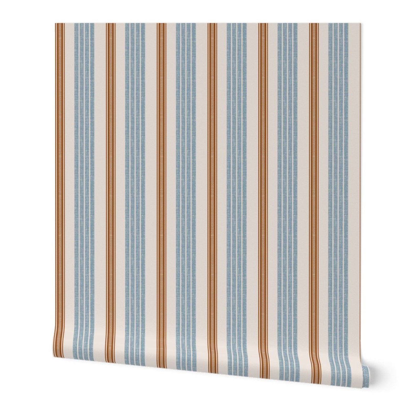 Traditional Textured Linen Blue Stripe Wallpaper. Removable Smooth Pre ...