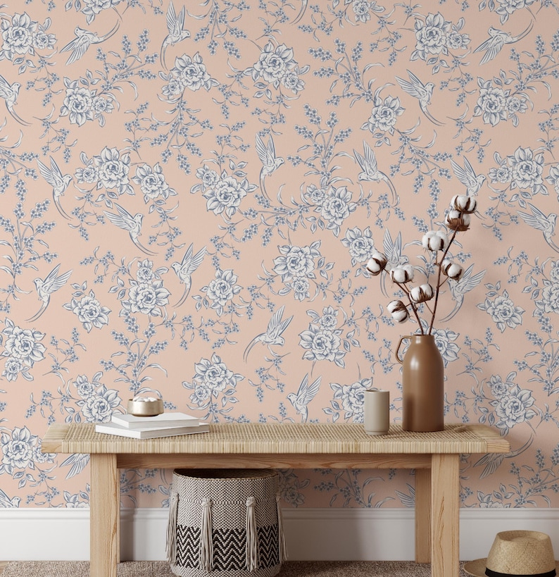 French Vintage Country Floral Toile. Removable Smooth Pre-pasted ...