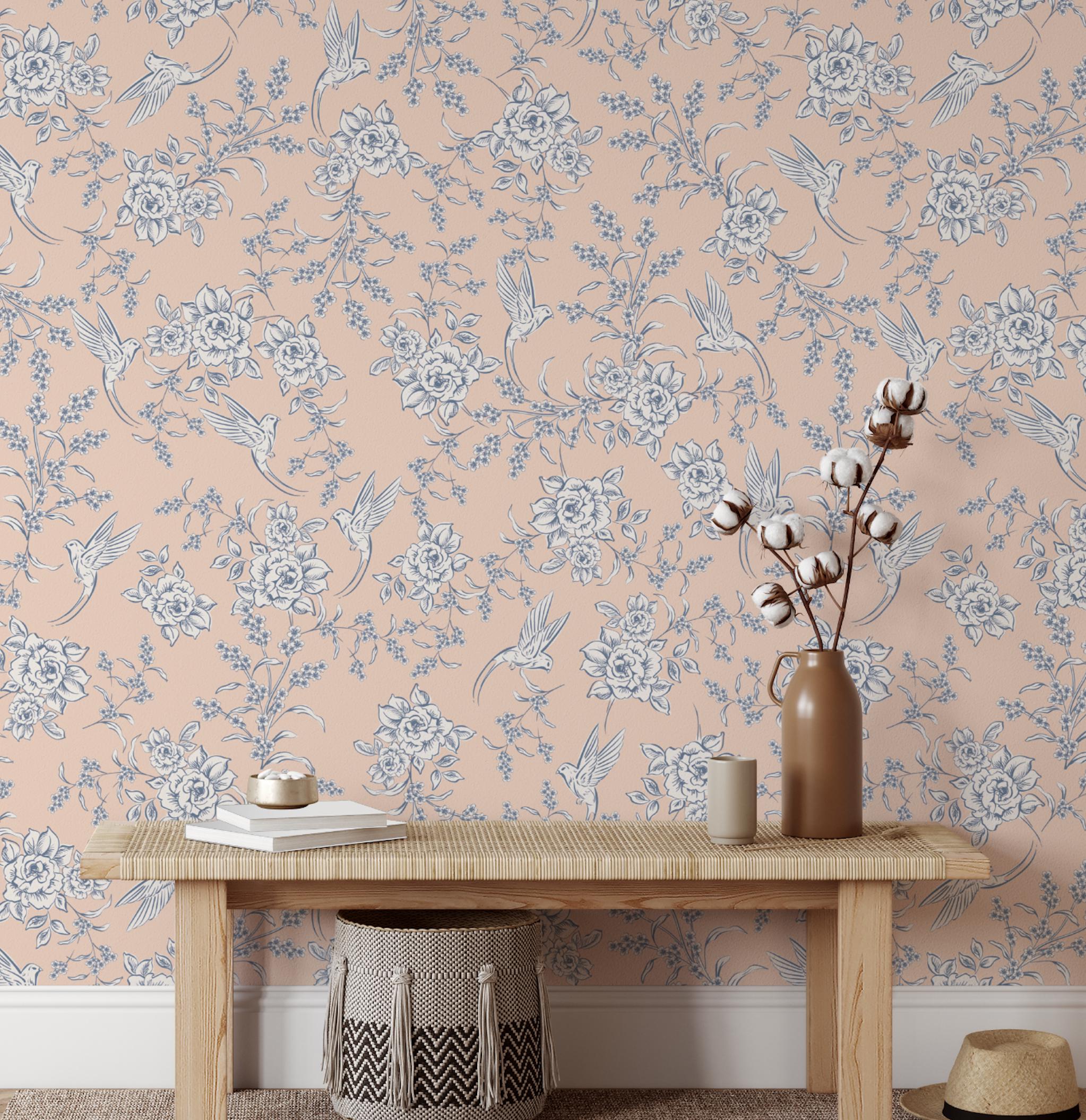 French Vintage Country Floral Toile. Removable Smooth Pre-pasted ...