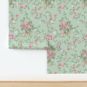 Grandmillennial Rose Vines Mint Green. Floral Cottagecore Shabby Chic ...