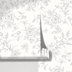 Vintage Country Charm Grandmillennial Toile in Neutral Soft Gray ...