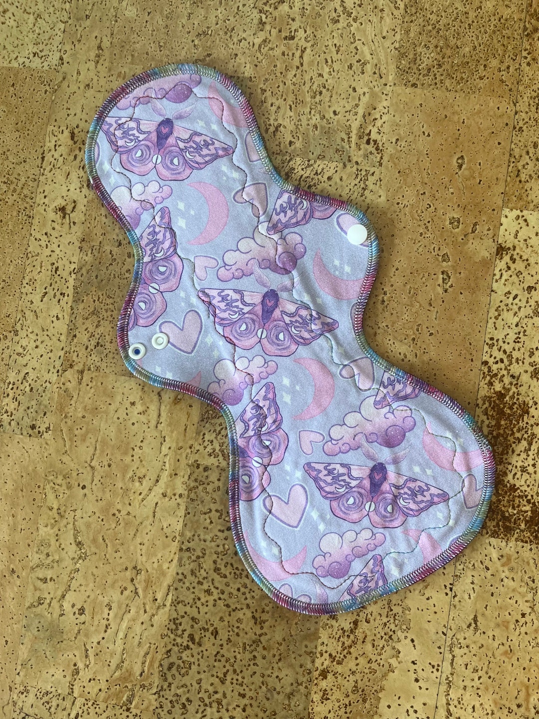 Mega Flare Pastel Moths Print Cotton Lycra Cloth Pads With Rainbow ...