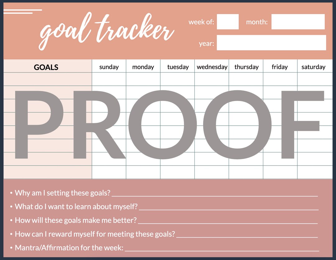 Weekly Goal Tracker Template Printable and Downloadable - Etsy