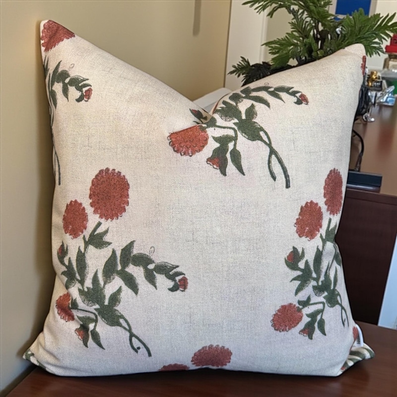 Red Floral Pillow - Etsy