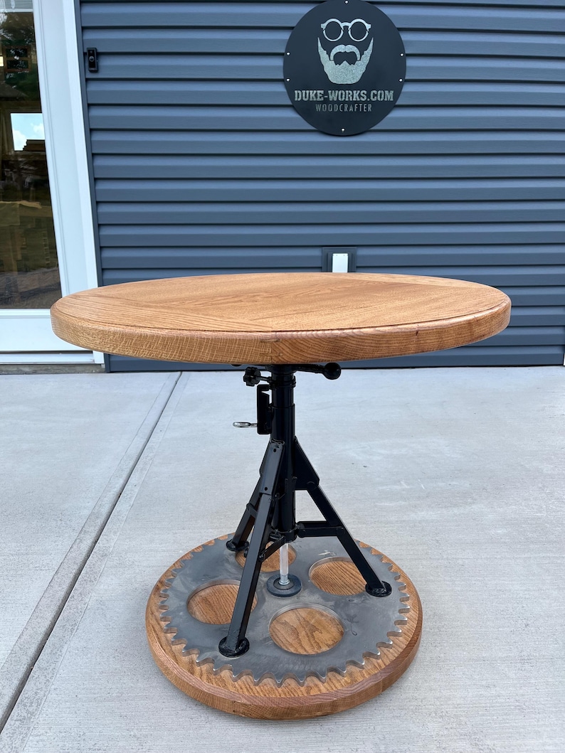 Round Oak Industrial Steampunk Adjustable Height (28" to 41") Pub/ Cafe ...