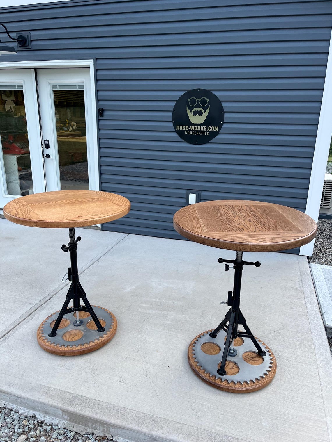 Round Oak Industrial Steampunk Adjustable Height (28" to 41") Pub/ Cafe ...