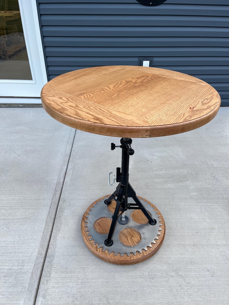Round Oak Industrial Steampunk Adjustable Height (28" to 41") Pub/ Cafe ...