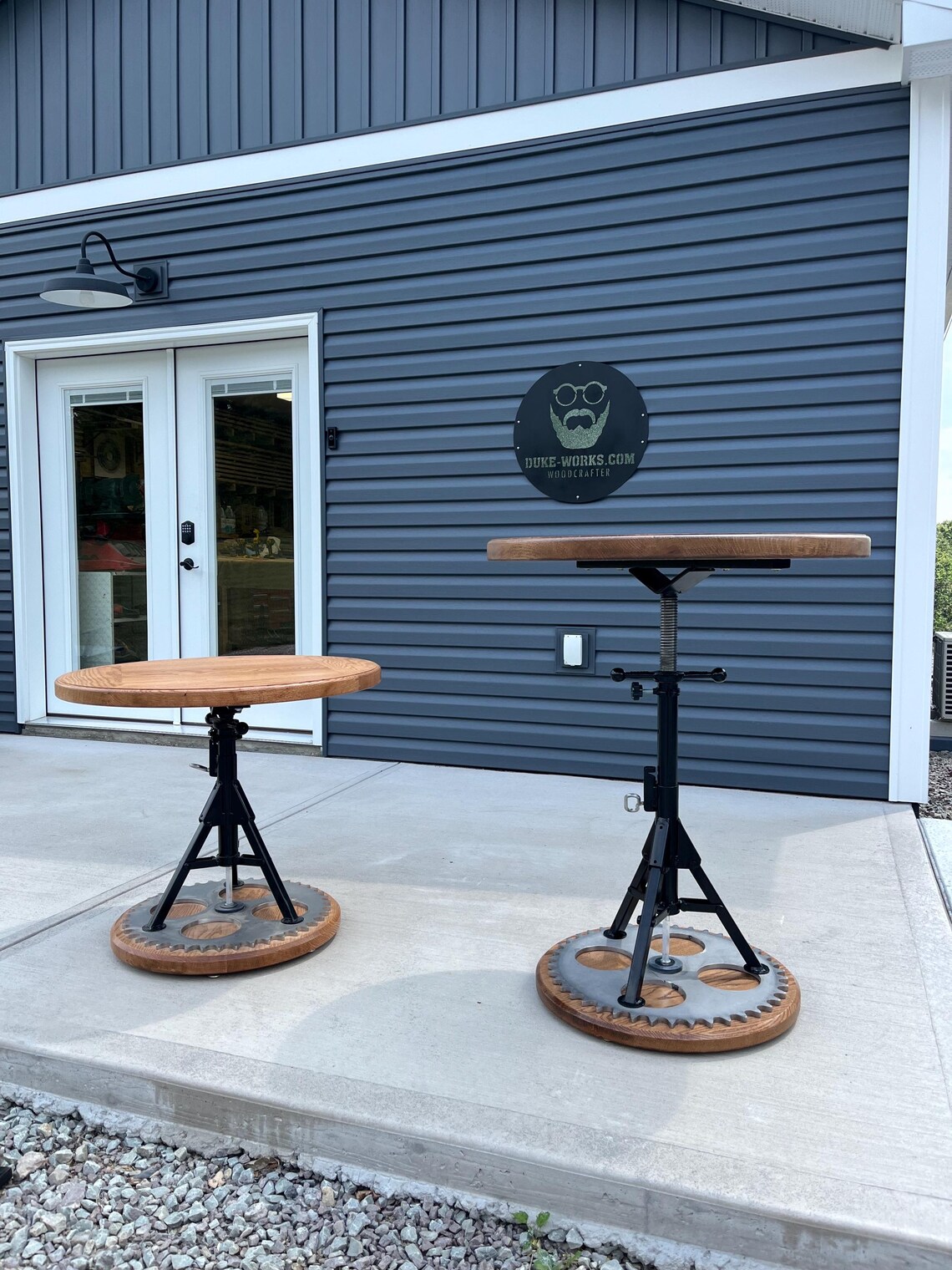 Round Oak Industrial Steampunk Adjustable Height (28" to 41") Pub/ Cafe ...