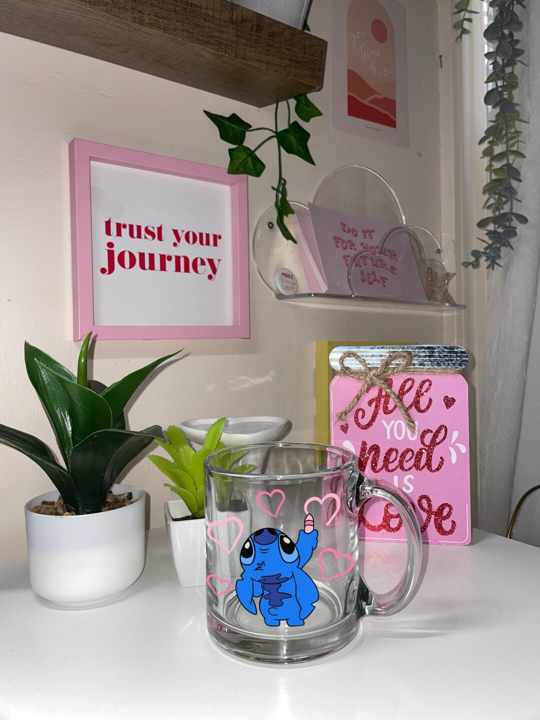 Stich Cup, Stitch Glass Cup, Stitch Glass Mug, Clear Glass Mug, Disney ...