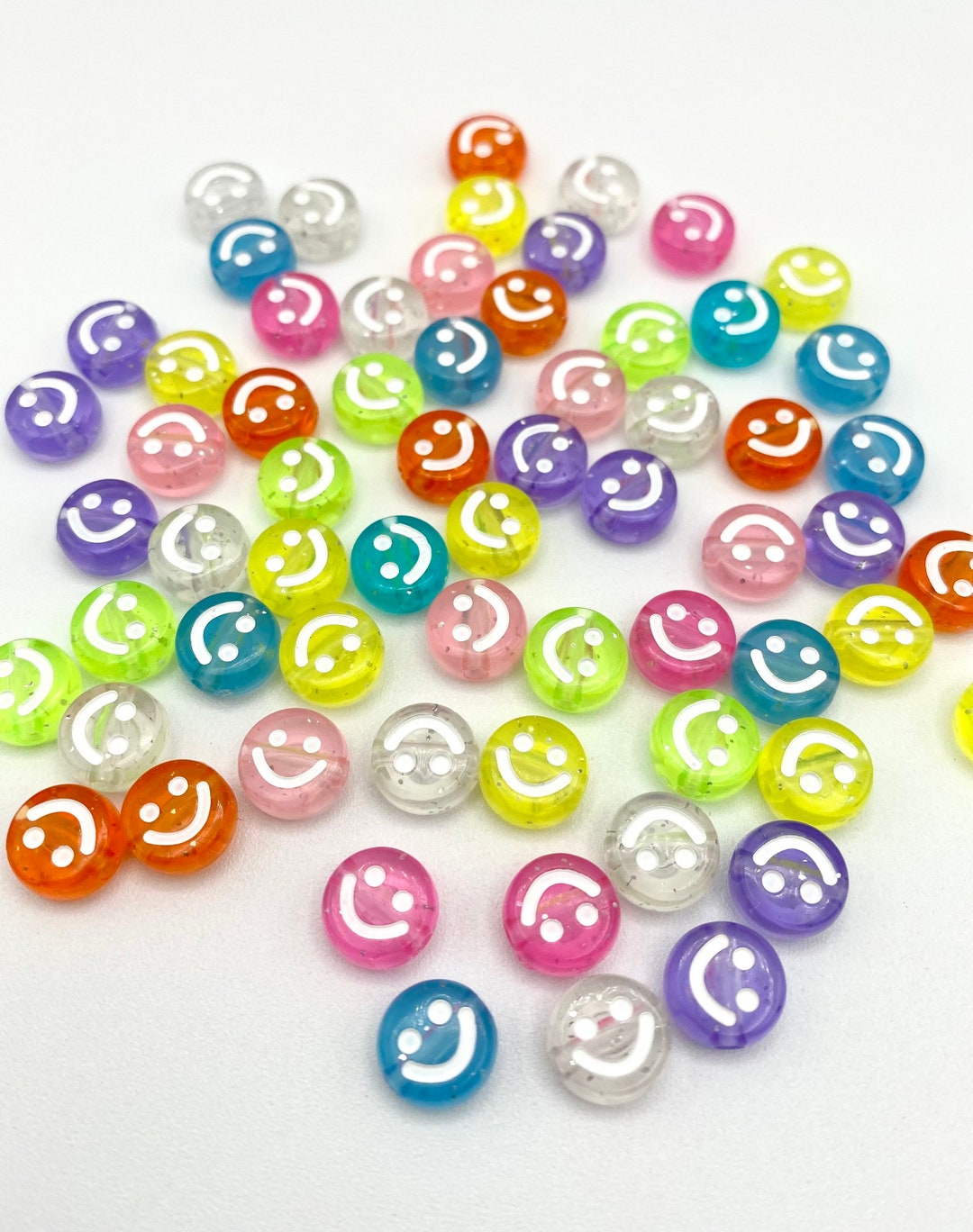 10mm Smiley Face Beads 20pc Transparent Glitter mixed Color Kandi Y2K ...