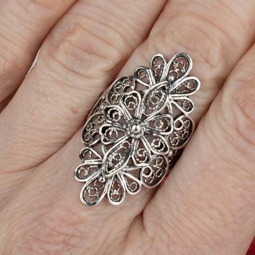 Sterling Silver Women Lace Long Ring Handcrafted Lace - Etsy