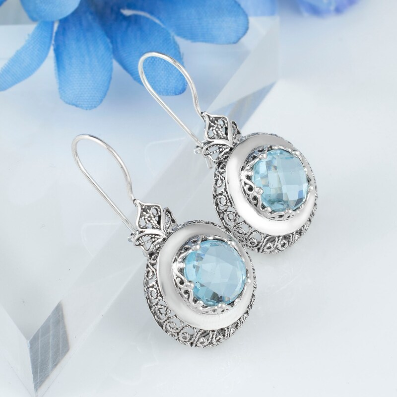 Blue Round Drop Earrings - Etsy