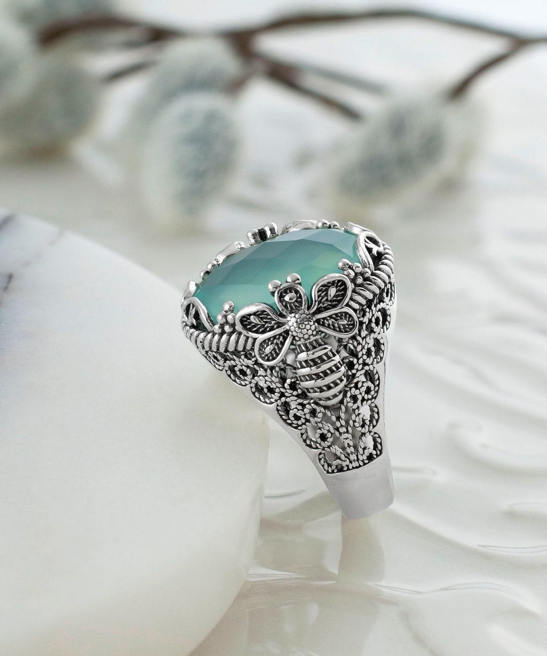 Aqua Chalcedony Gemstone 925 Sterling Silver Woman Statement Ring ...