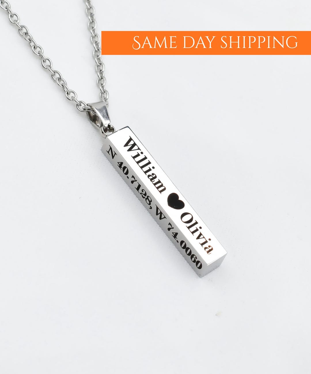 Personalized Minimalist Custom Name Bar Necklace, Laser Engraving ...