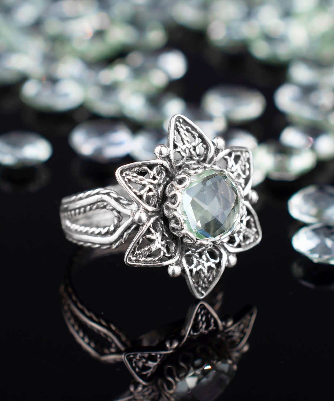 925 Sterling Silver Filigree Women Daisy Flower Cocktail Ring ...