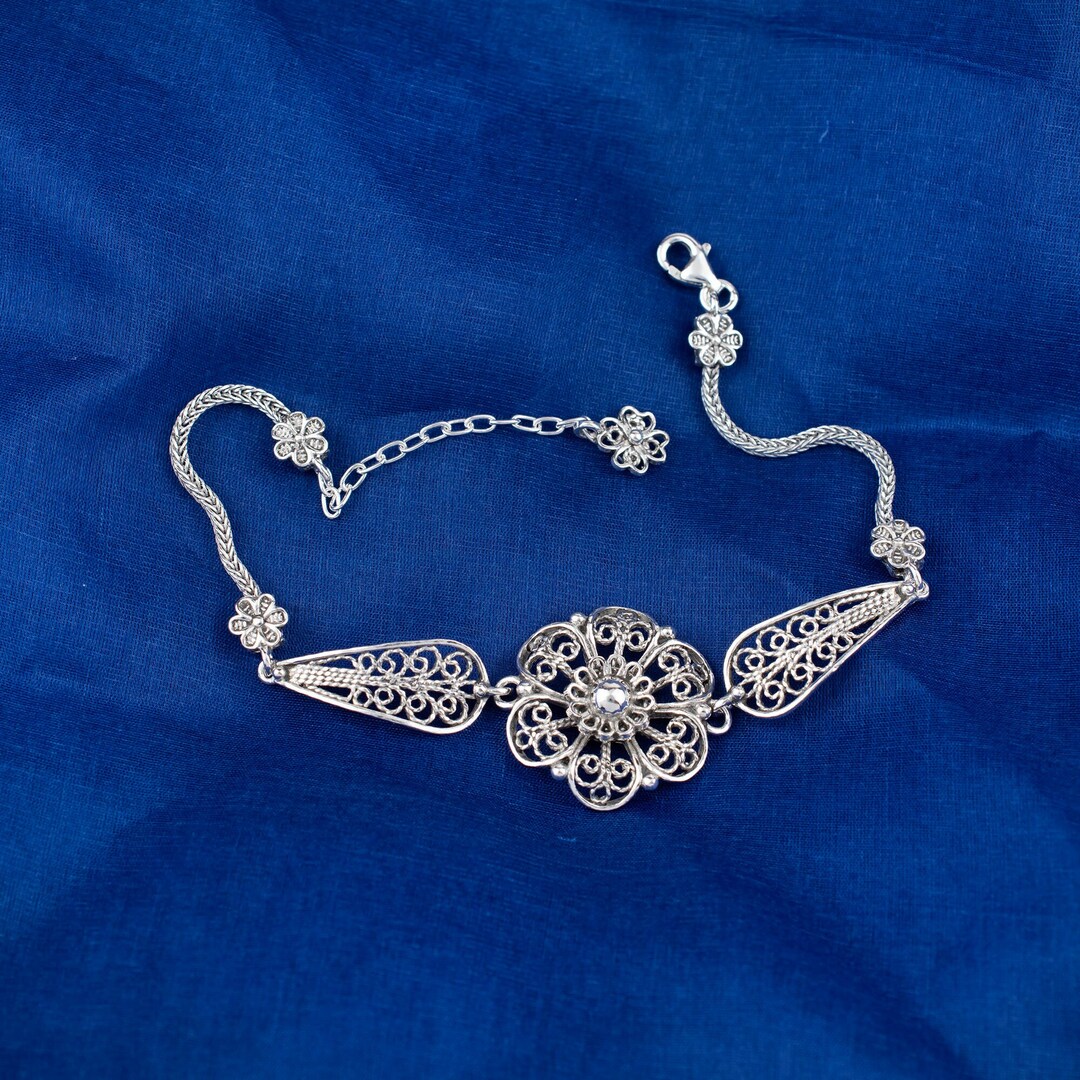 Daisy Flower Sterling Silver Woman Link Bracelet, Filigree Art ...