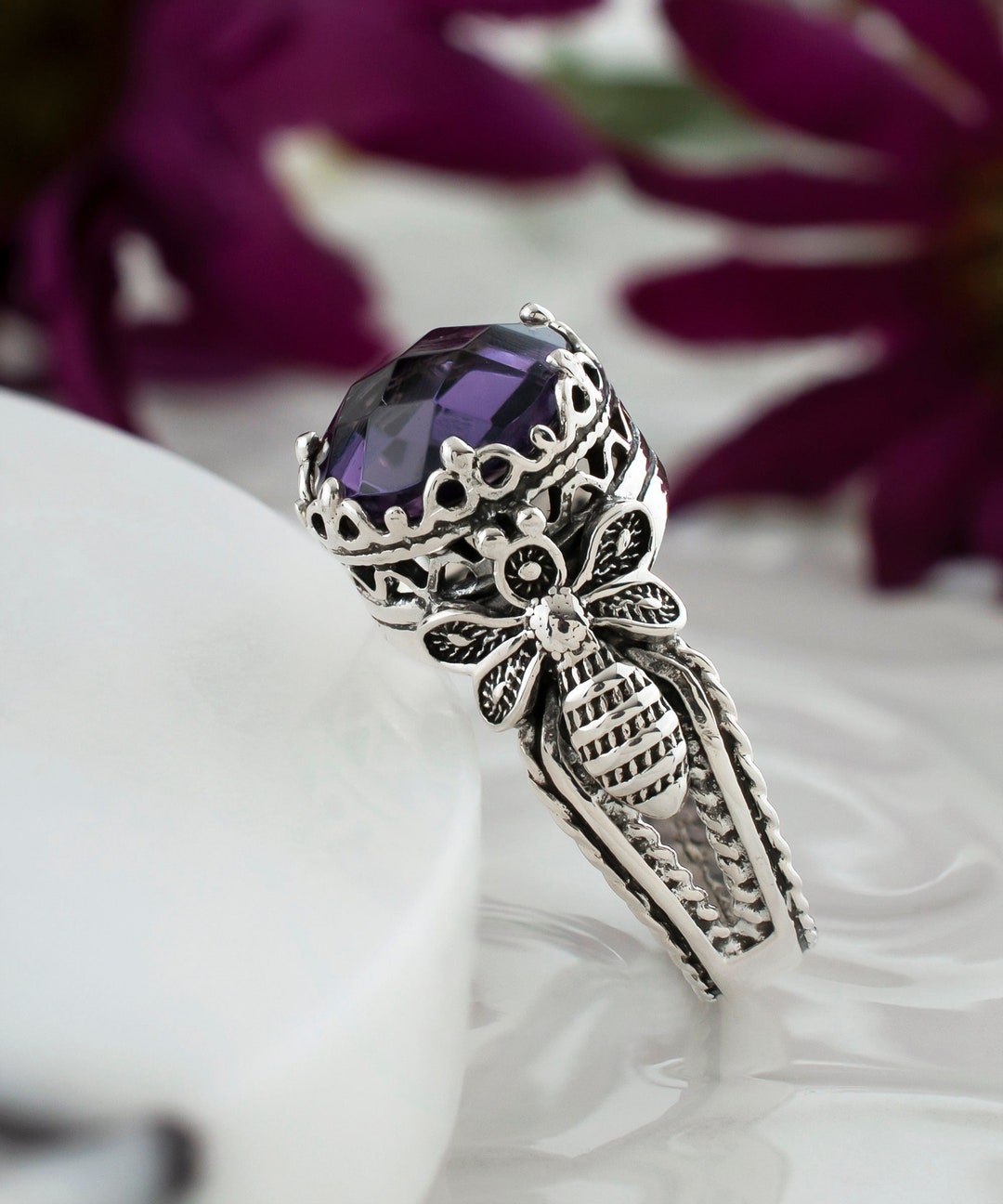 925 Sterling Silver Filigree Bee Detailed Women Cocktail Ring - Etsy