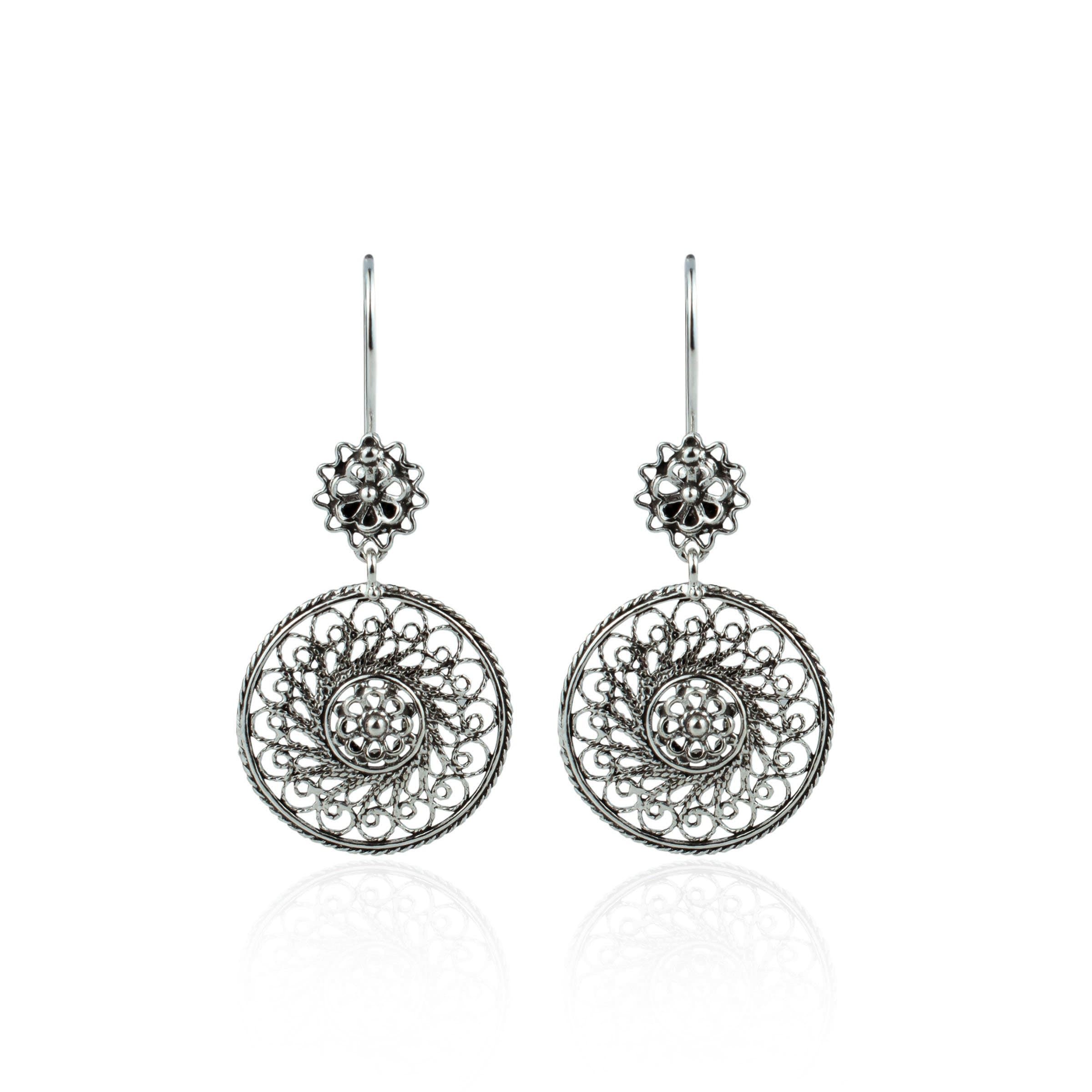 Sterling Silver Woman Dangle Drop Earrings, Handcrafted Art Filigree ...