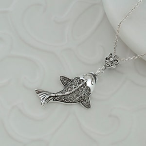 925 Sterling Silver Filigree Art Fish Pendant Necklace, Solid Silver ...