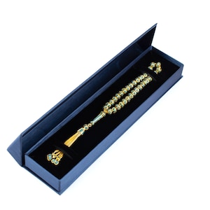 Gold Plated Sterling Silver 33 Beads Tasbih, Blue / Black / Turquoise ...