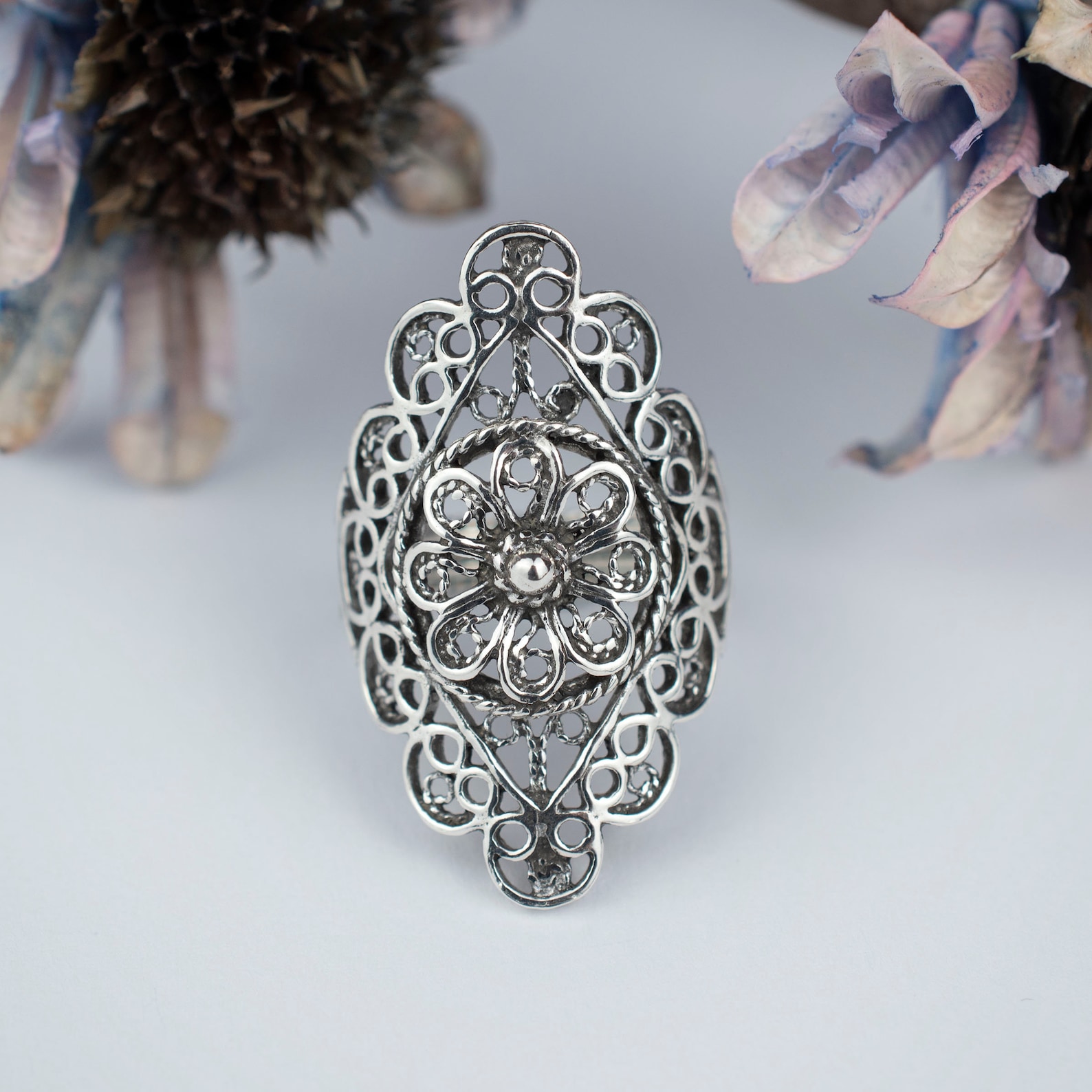 Sterling Silver Women Lace Long Ring Handcrafted Lace - Etsy