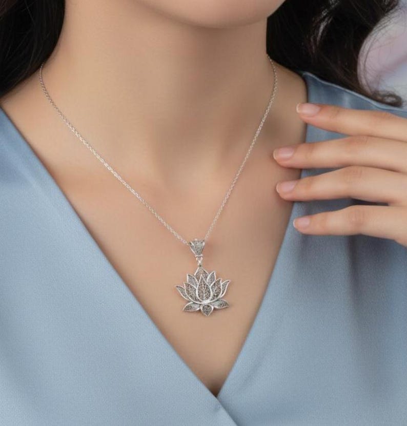 Handcrafted Filigree 925 Silver Lotus Flower Women Pendant Necklace ...