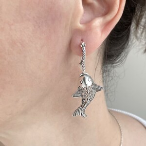 925 Sterling Silver Fish Dangle Earrings, Solid Silver Handcrafted ...