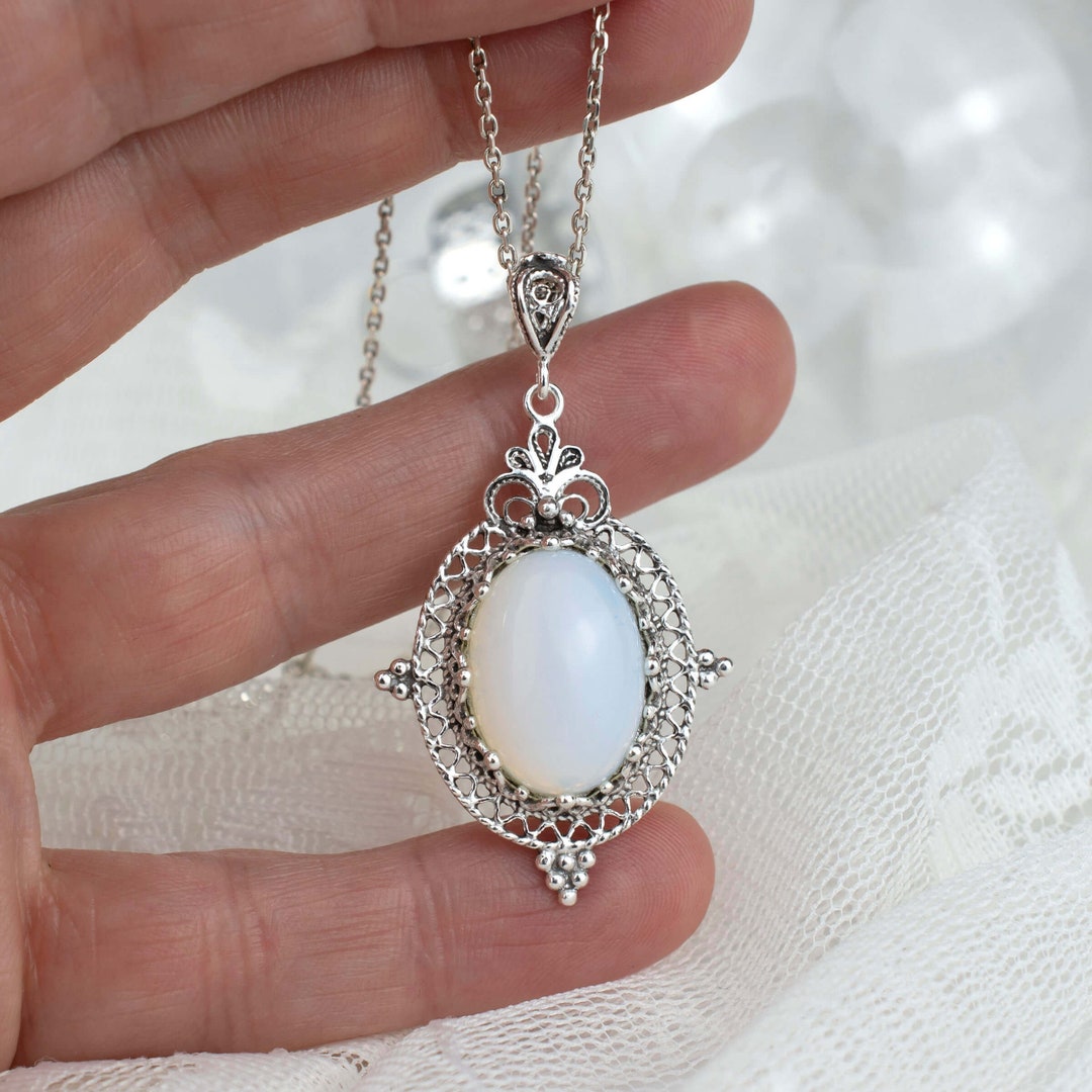 925 Sterling Silver Filigree Art Pendant Necklace, Solid Silver Natural ...