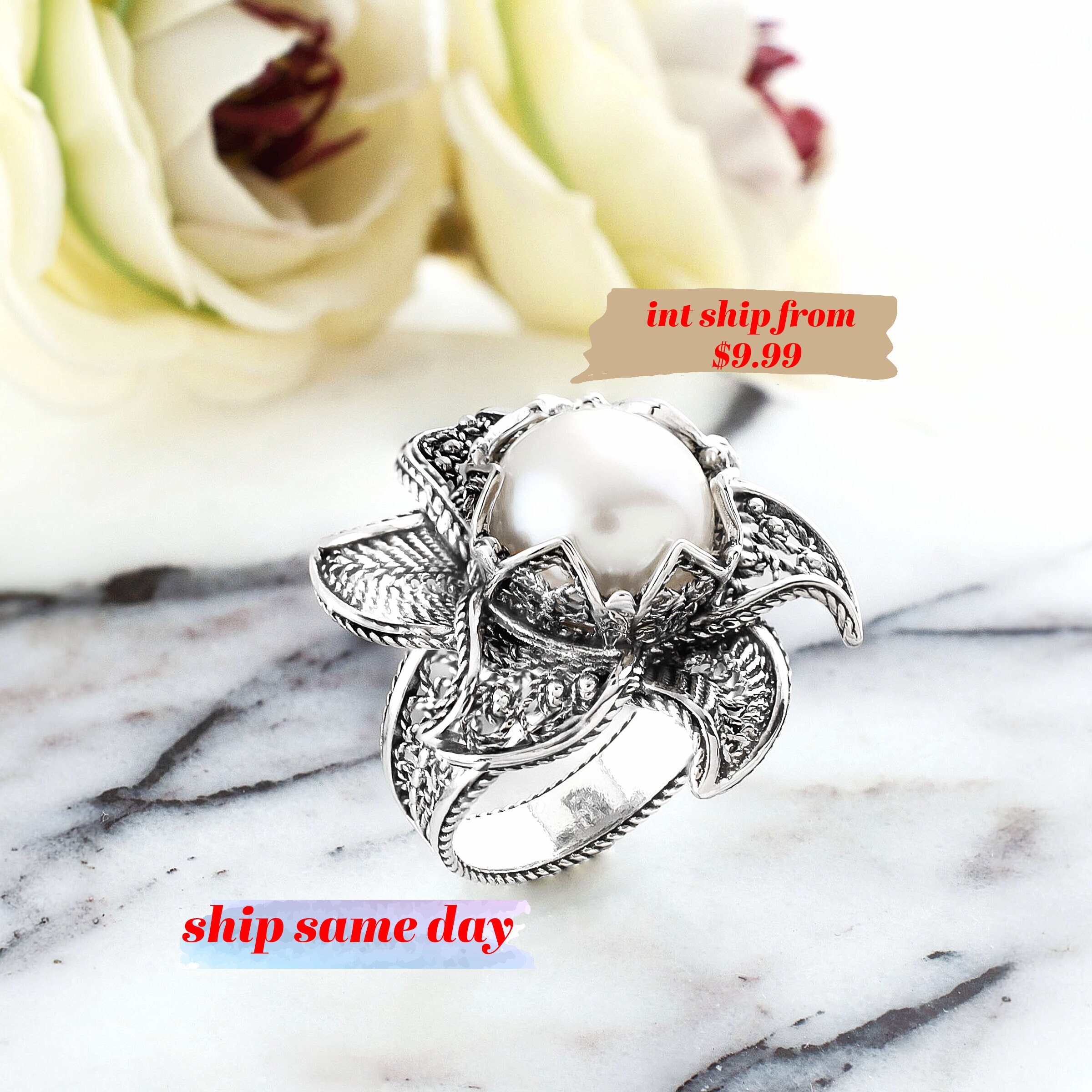 925 Sterling Silver Lotus Flower Women Ring, Handmade Solid Silver ...