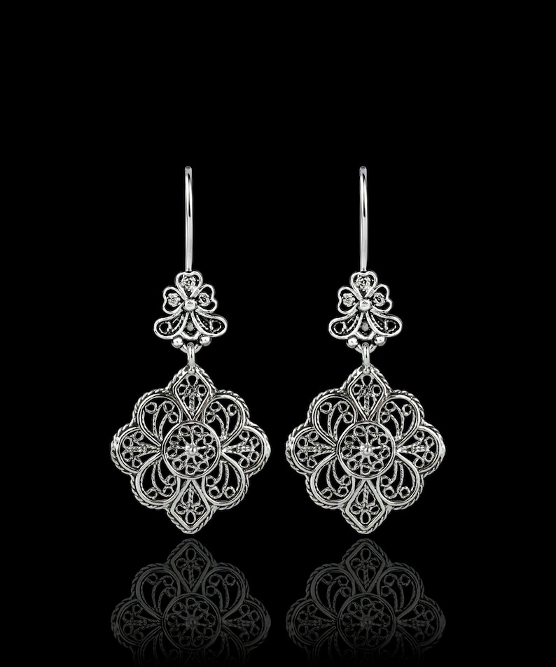 Gold Plated / 925 Sterling Silver Lace Detailed Earrings, Handmade ...
