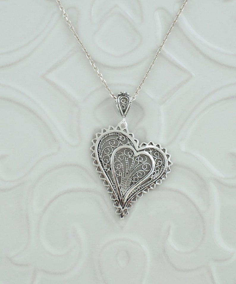 925 Sterling Silver Filigree Art Women Heart Pendant Necklace - Etsy