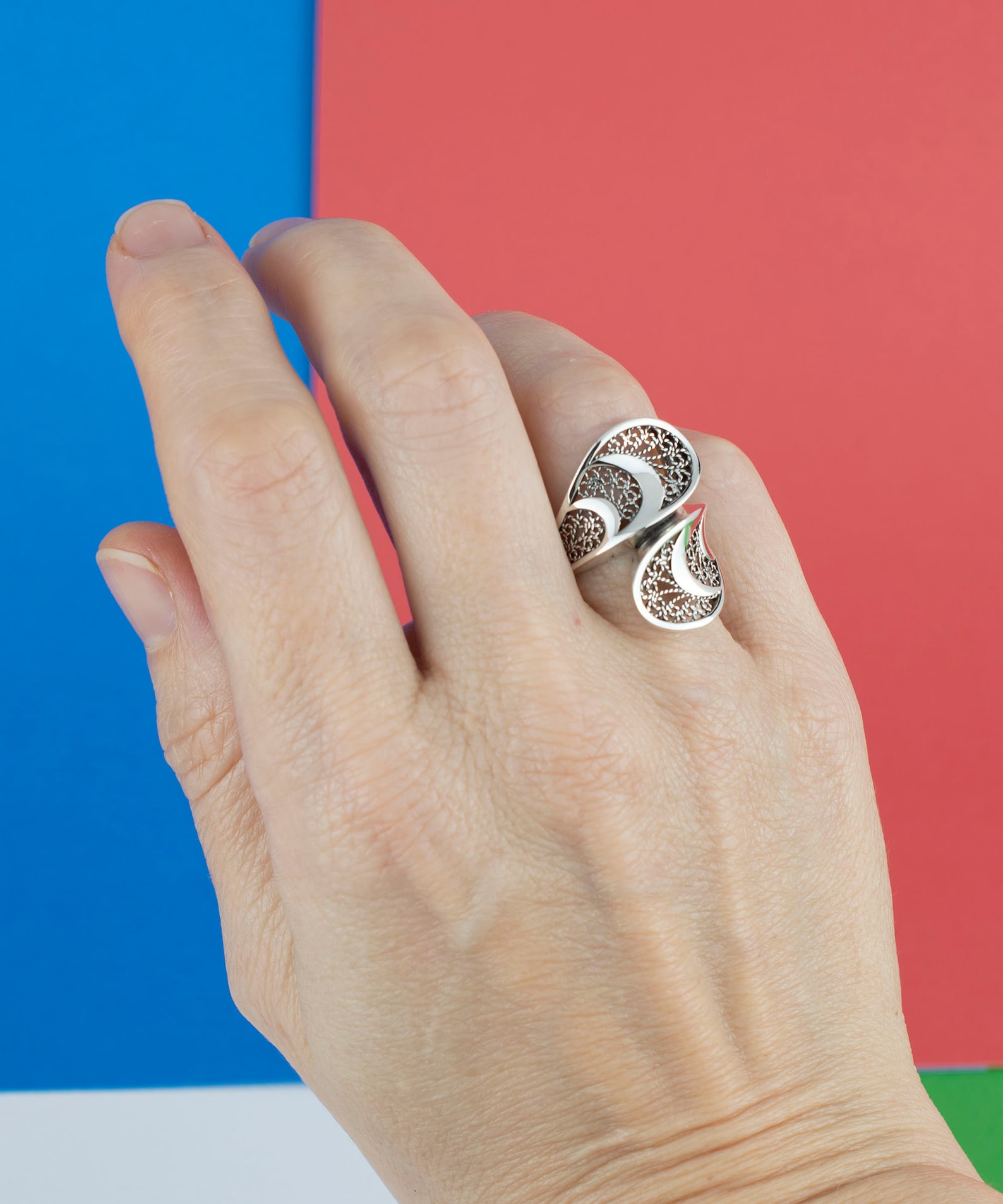 Gold Plated 925 Sterling Silver Woman Bypass Ring, Filigree Art Leaf ...