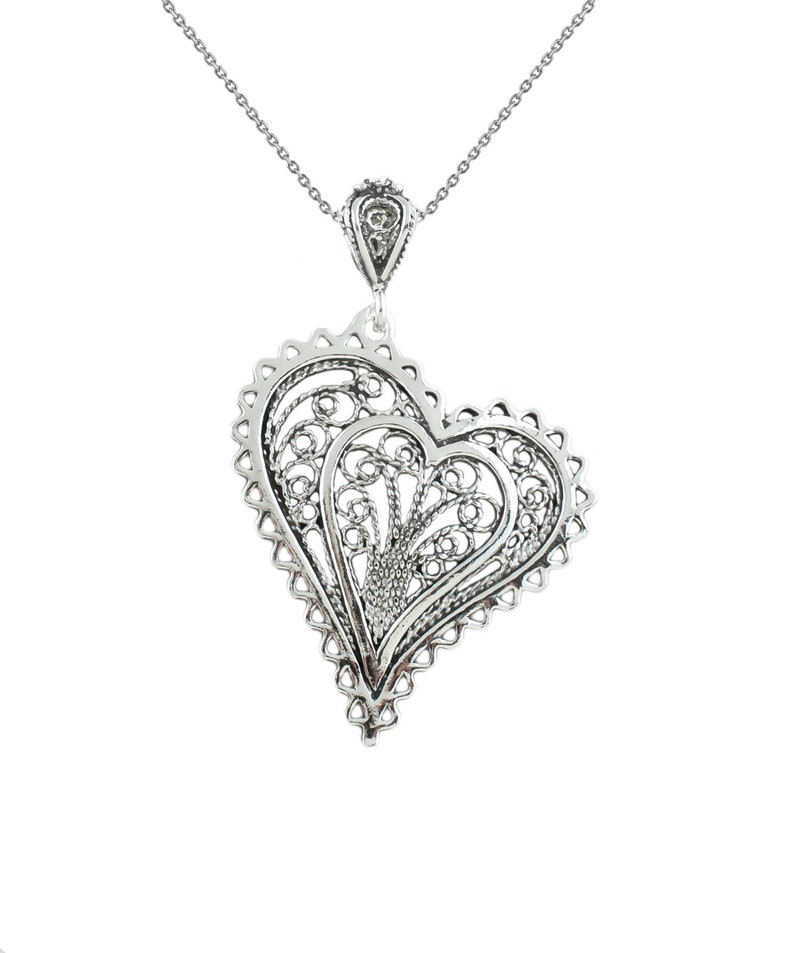 925 Sterling Silver Filigree Art Women Heart Pendant Necklace - Etsy
