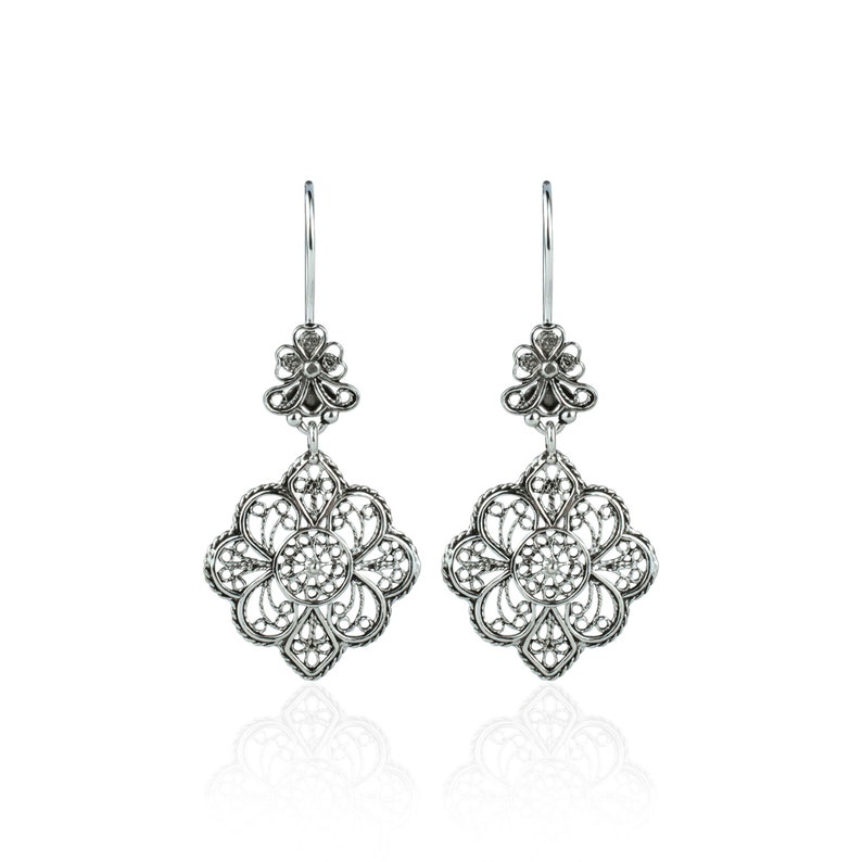 Gold Plated / 925 Sterling Silver Lace Detailed Earrings, Handmade ...