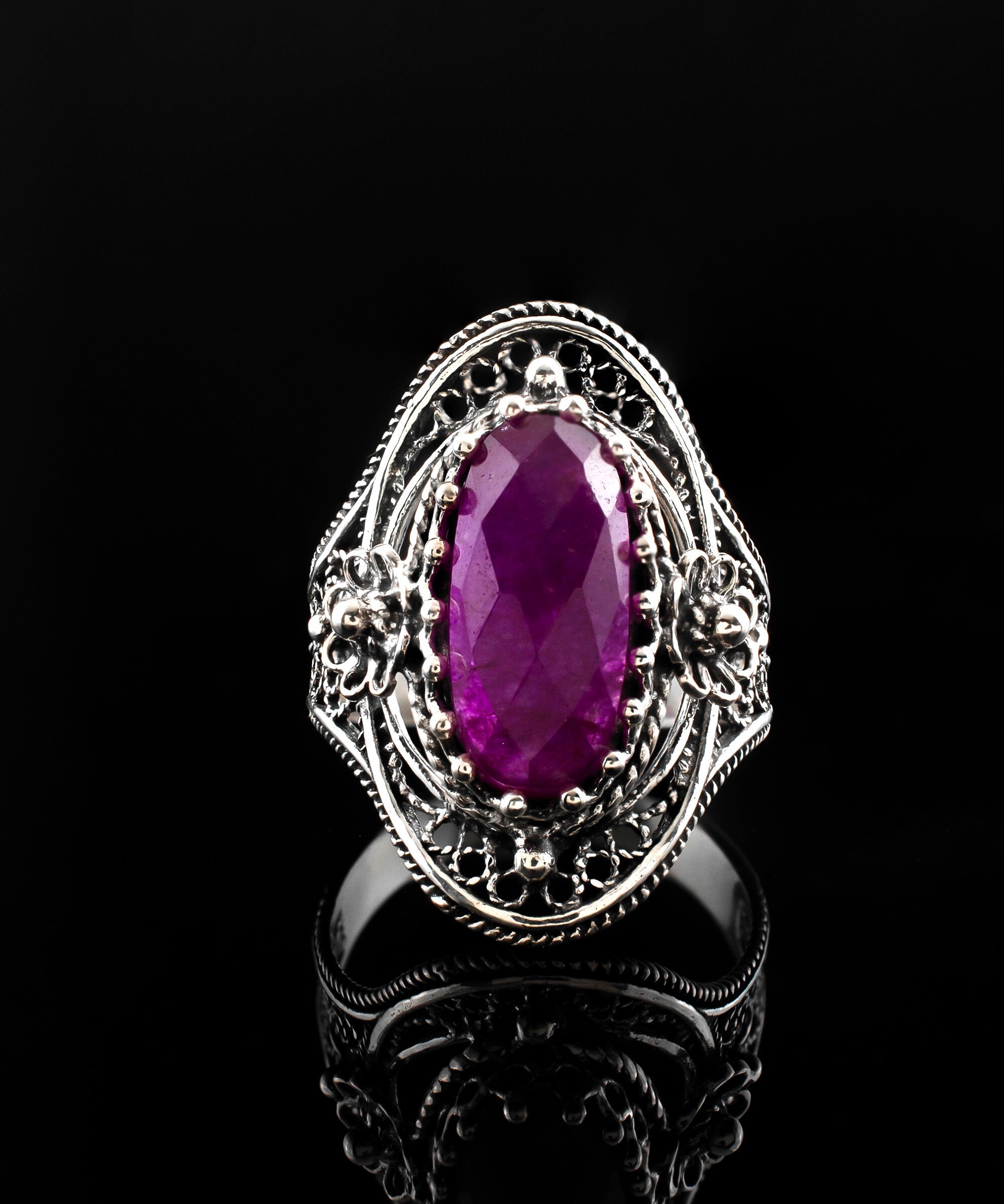 925 Sterling Silver Ruby Corundum Gemstone Women Cocktail Oval Ring ...