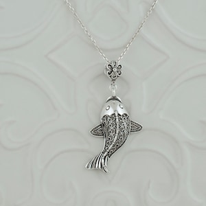 925 Sterling Silver Filigree Art Fish Pendant Necklace, Solid Silver ...