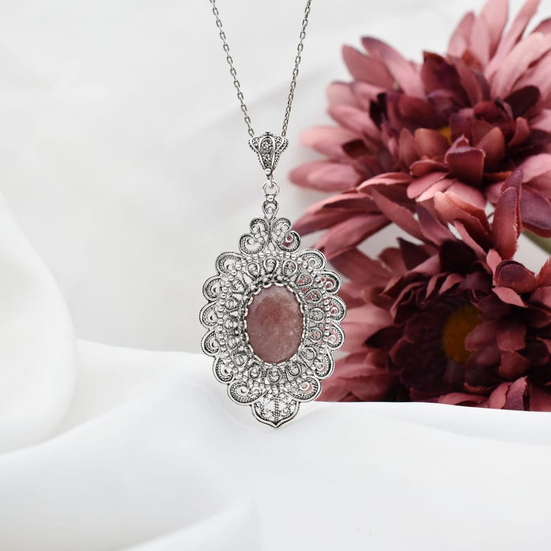 Cherry Quartz Silver Boho Statement Pendant Necklace, Handcrafted ...