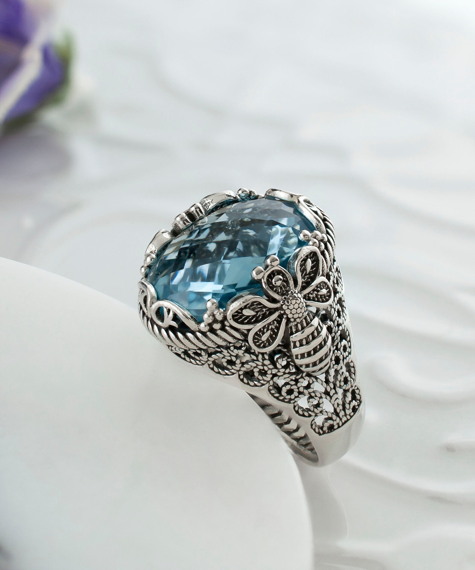 925 Sterling Silver Blue Topaz Gemstone Women Statement Ring, Handmade ...