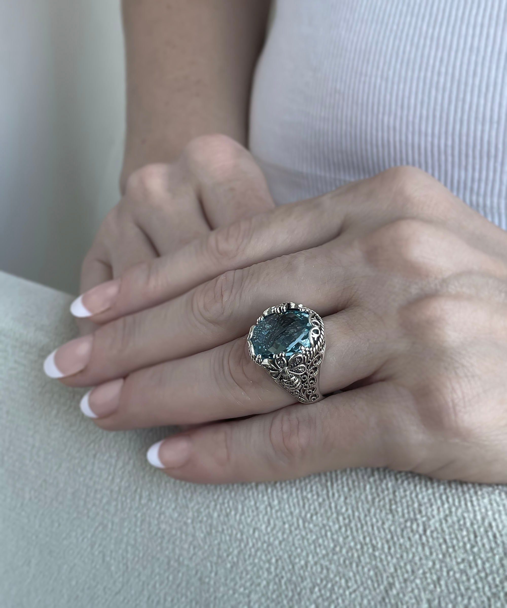925 Sterling Silver Blue Topaz Gemstone Women Statement Ring, Handmade ...