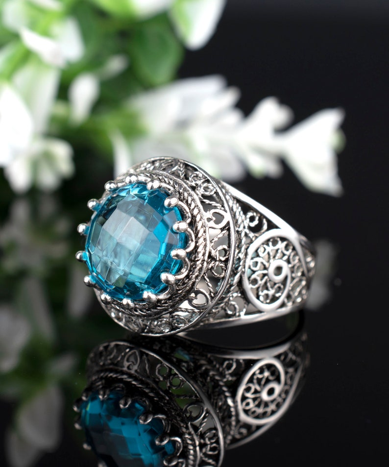 925 Sterling Silver Filigree Women Dome Ring Tanzanite Ruby - Etsy