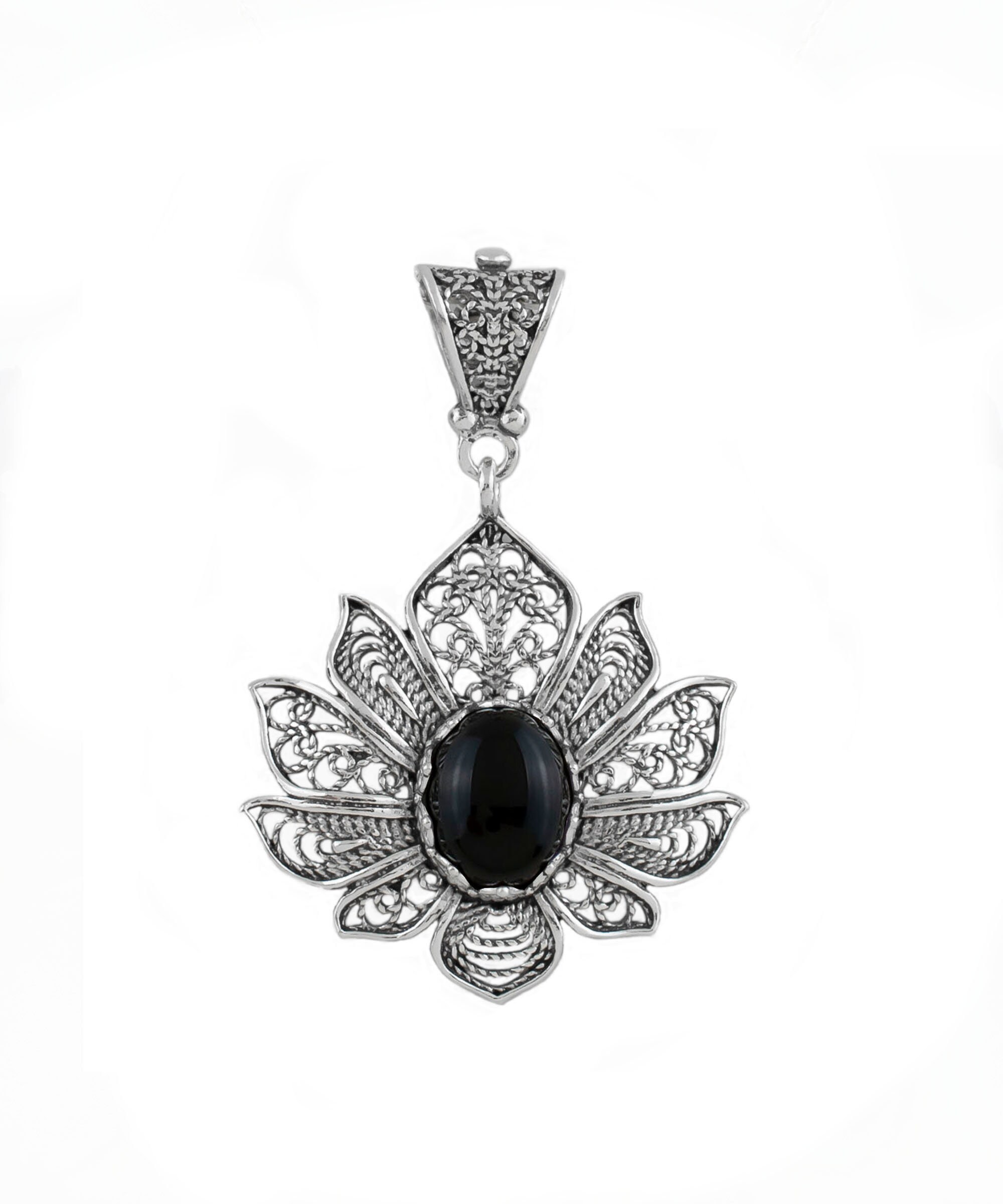 925 Sterling Silver Filigree Art Women Gemstone Lotus Medallion Pendant ...