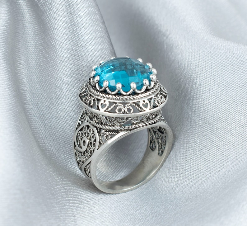 925 Sterling Silver Filigree Women Dome Ring Tanzanite Ruby - Etsy