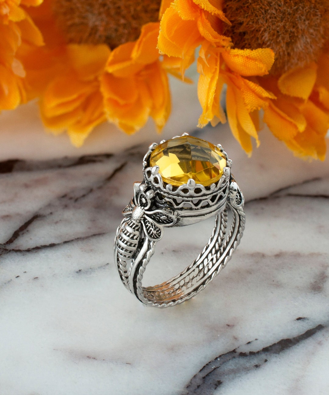 925 Sterling Silver Filigree Bee Detailed Women Cocktail Ring - Etsy