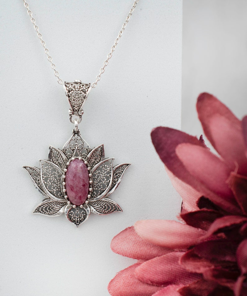 925 Sterling Silver Filigree Lotus Flower Pendant Necklace, Solid ...