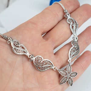 925 Sterling Silver Filigree Art Woman Princess Necklace, Lace Detailed ...