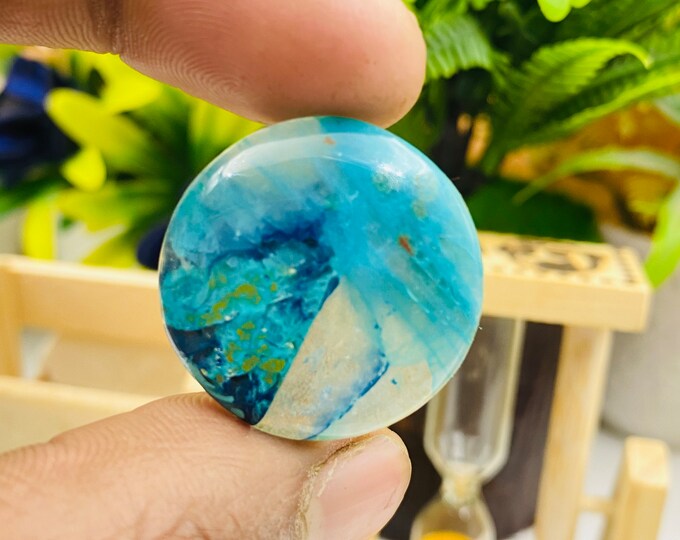 100% Unique Natural Azurite With Shattuckite in Quartz Cabochon ...