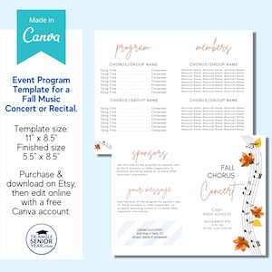 Fall Concert Program Template for Chorus, Orchestra, Band or Piano ...